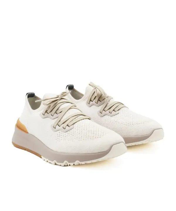 Brunello Cucinelli Knitted Low-top Lace-up Sneakers - White