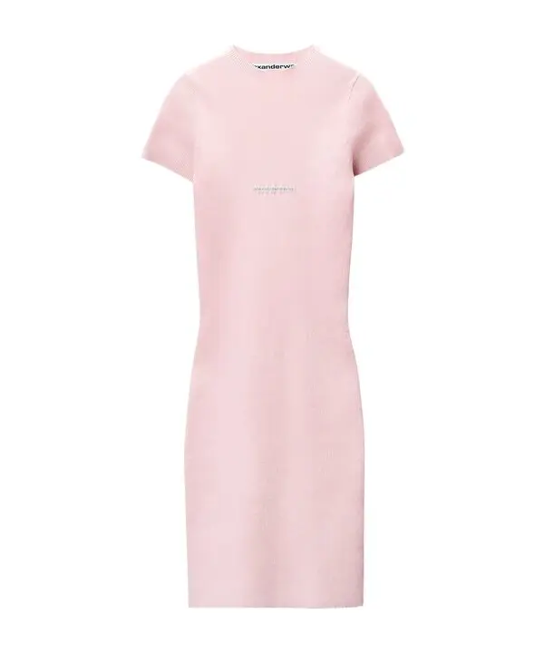 Alexander Wang Ribbed Logo Knit Mini Dress - Light Pink