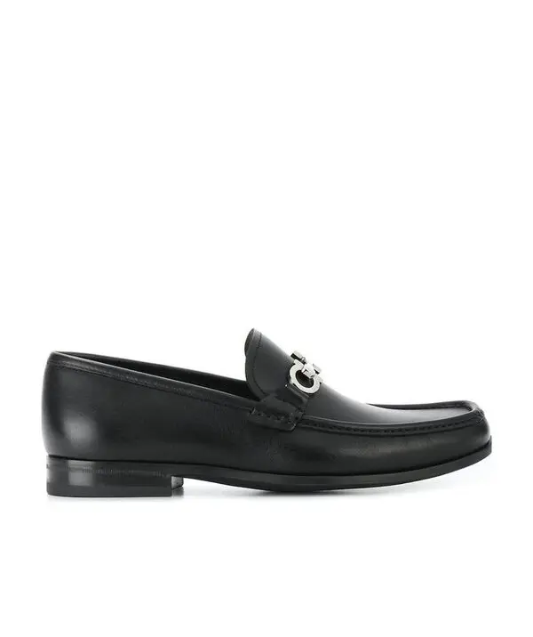 FERRAGAMO Leather Horsebit Loafers - Black