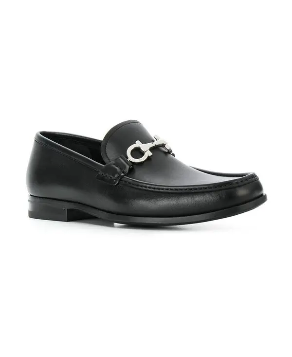 FERRAGAMO Leather Horsebit Loafers - Black