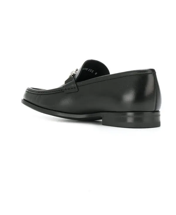 FERRAGAMO Leather Horsebit Loafers - Black
