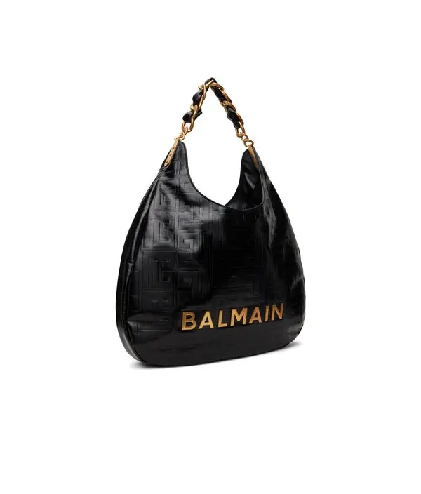 Balmain 1945 Soft Hobo Crinkled Leather Tote Bag With Monogram