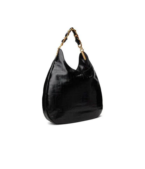 Balmain 1945 Soft Hobo Crinkled Leather Tote Bag With Monogram