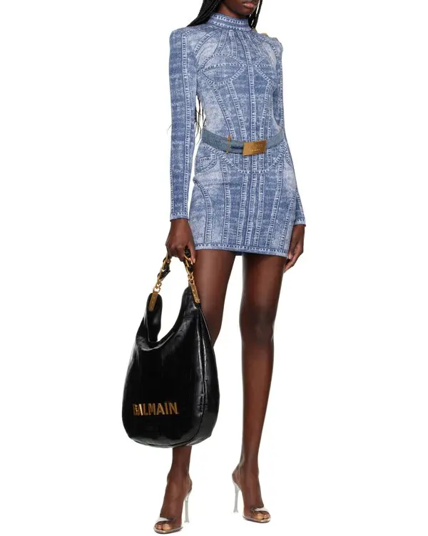 Balmain 1945 Soft Hobo Crinkled Leather Tote Bag With Monogram