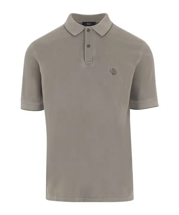 Herno Logo Embroidered Short Sleeved Polo Shirt - Gray