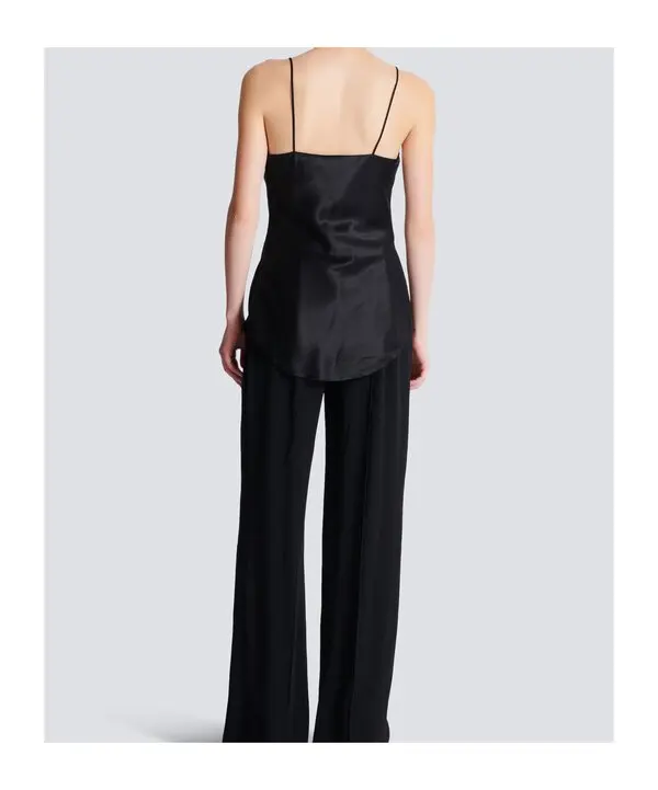 Balmain Draped Satin Top - Black