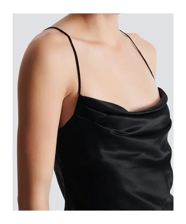 Balmain Draped Satin Top - Black