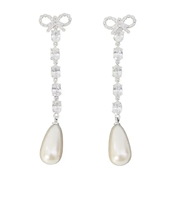 SELF-PORTRAIT Bow Droplet Earrings - Silver