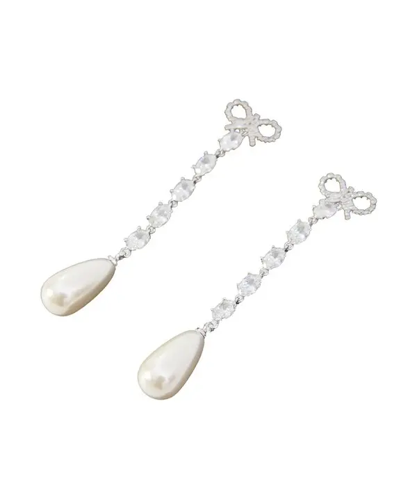 SELF-PORTRAIT Crystal And Faux Pearl Drop Earrings - Silver