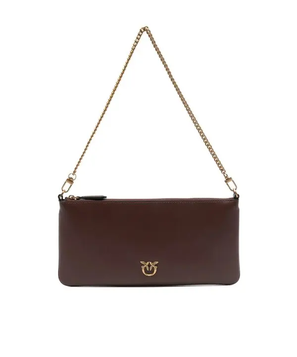Pinko Horizontal Flat Shoulder Bag With Chain Strap - Black