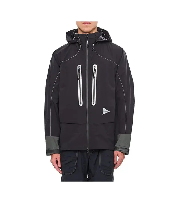 AND WANDER Logo Printed Hooded Jacket - Black