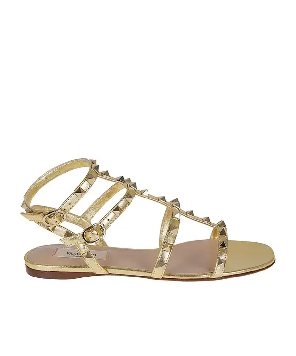 Valentino Garavani Rockstud T-strap Flat Sandals - Bronze