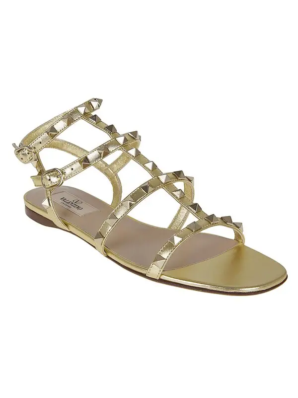 Valentino Garavani Rockstud T-strap Flat Sandals - Bronze