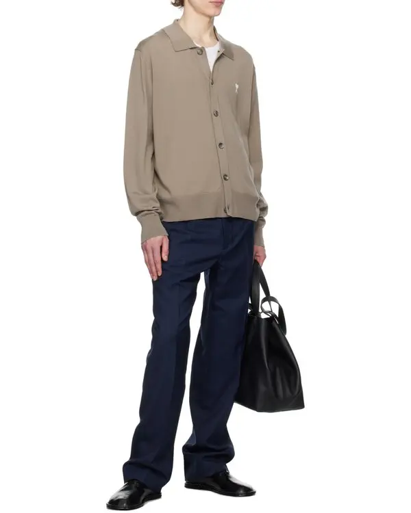 Ami Button-front Lapel Knit Jumper - Grey