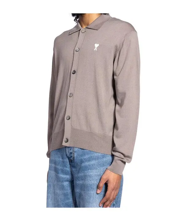Ami Button-front Lapel Knit Jumper - Grey