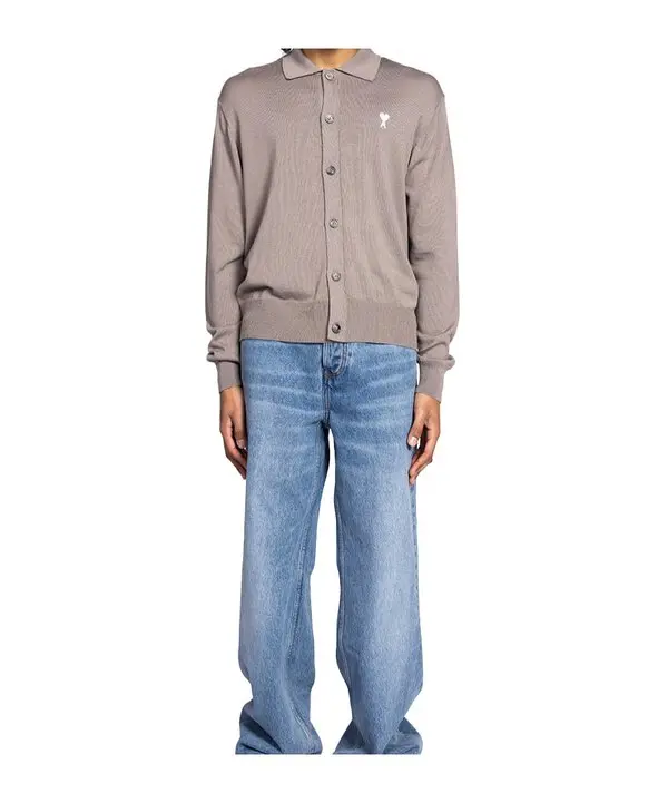 Ami Button-front Lapel Knit Jumper - Grey