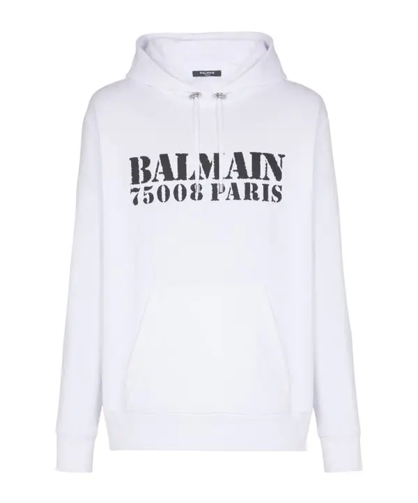 Balmain Logo Stamp Printed Hoodie - White