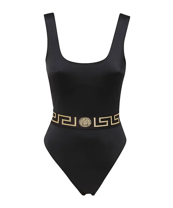 Versace Medusa Belted Sleeveless One-piece Swimsuit - Black