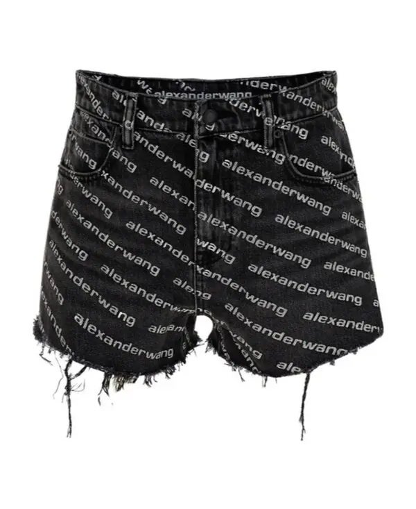 Alexander Wang Printed Logo Denim Shorts