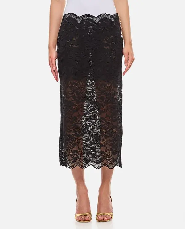 Rabanne High-waist Floral Lace Midi Skirt - Black