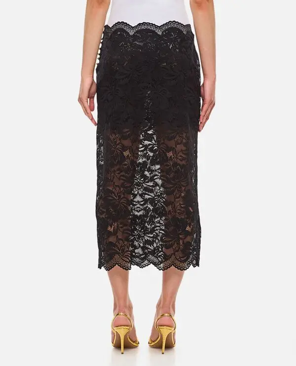 Rabanne High-waist Floral Lace Midi Skirt - Black