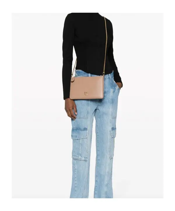 Pinko Classic Flat Love Simply Crossbody Bag - Nude