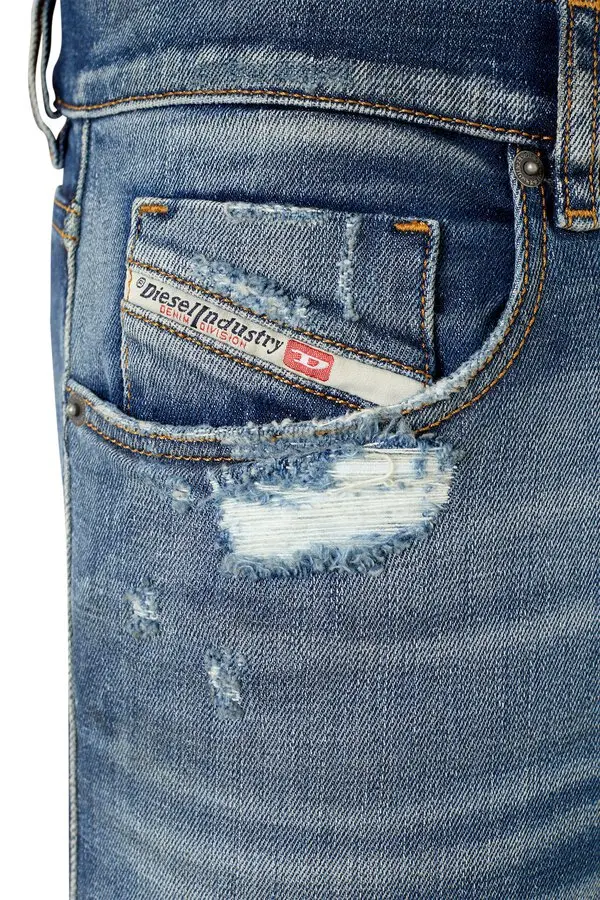 DIESEL® D-strukt Distressed Fitted Jeans - Blue