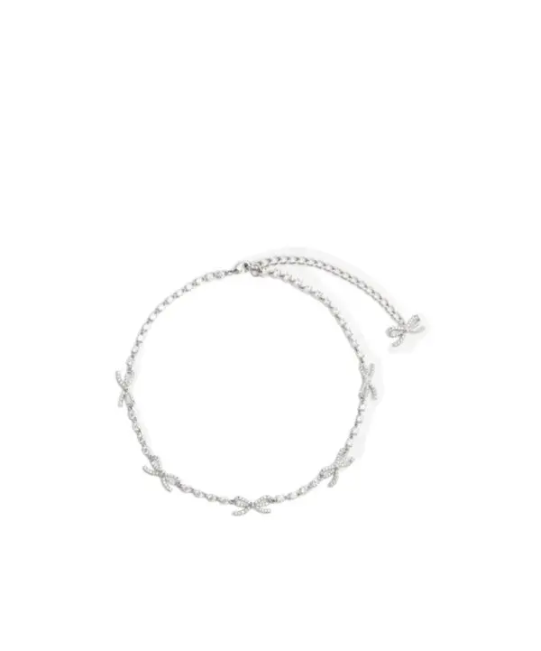 SELF-PORTRAIT Crystal Bow Embellished Necklace - Silver