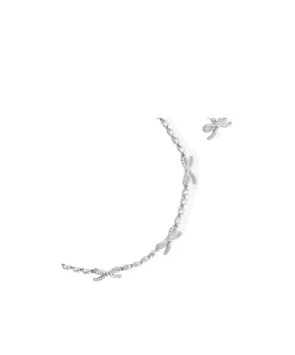 SELF-PORTRAIT Crystal Bow Embellished Necklace - Silver