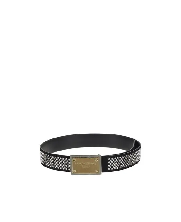Dolce & Gabbana Embellished Logo Plaque Belt - Black