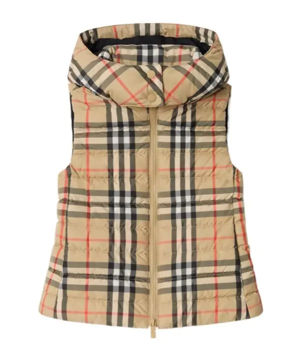 Burberry Hooded Checked Puffer Waistcoat - Nude