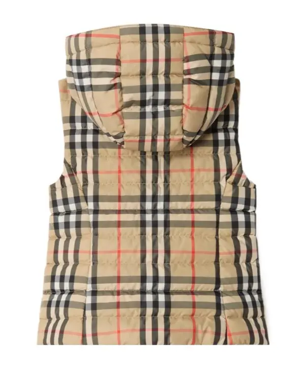 Burberry Hooded Checked Puffer Waistcoat - Nude