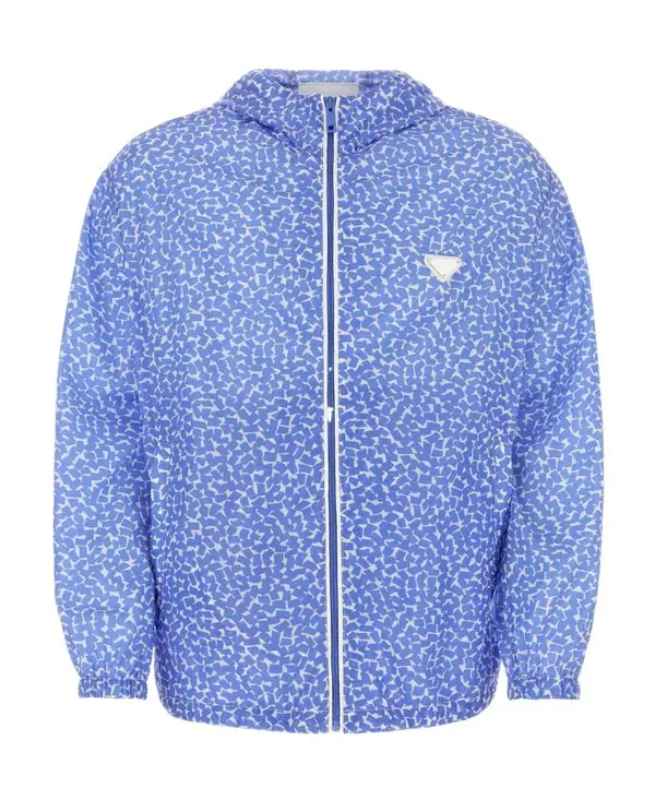 Prada Printed Hooded Windbreaker Jacket - Light Blue