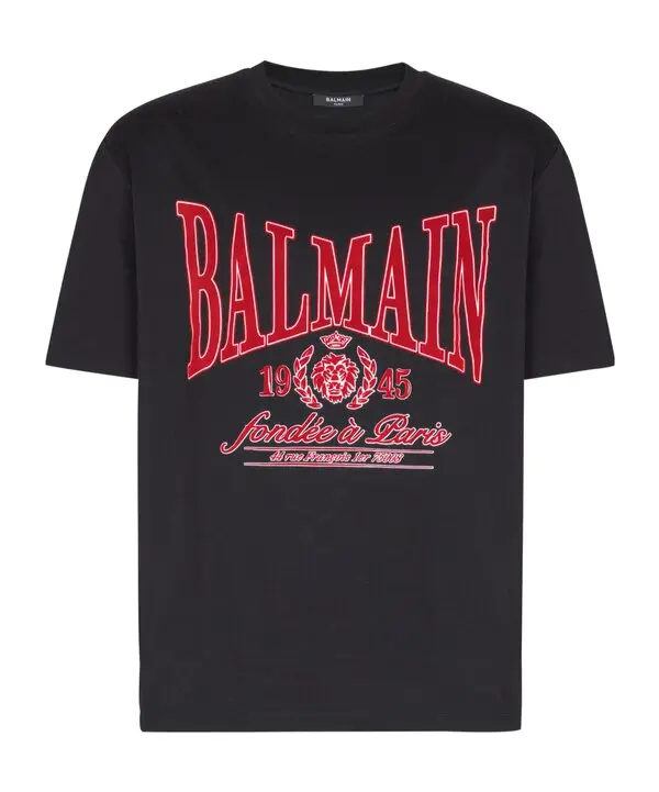 Balmain Flocked College Print Short-sleeved T-shirt