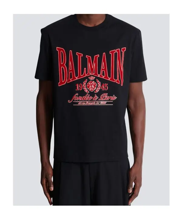 Balmain Flocked College Print Short-sleeved T-shirt