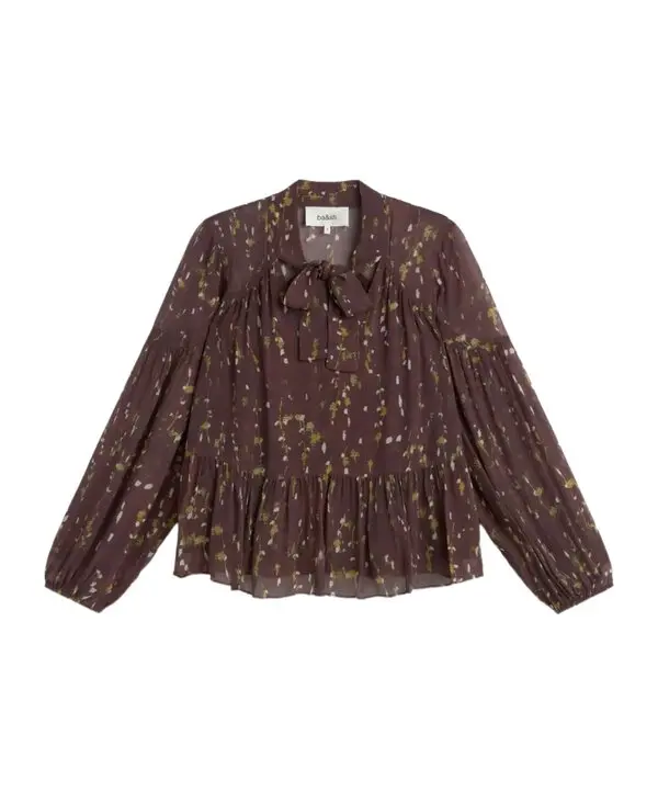 Ba&sh Floral Print Pussy Bow Tiered Blouse