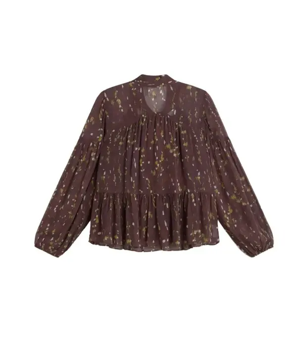 Ba&sh Floral Print Pussy Bow Tiered Blouse