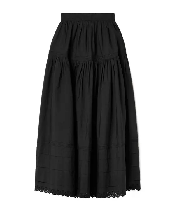 DÔEN High Waist Scalloped Cotton Skirt - Black