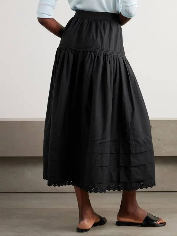 DÔEN High Waist Scalloped Cotton Skirt - Black