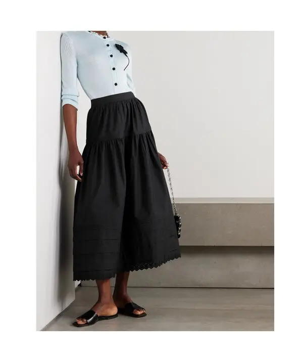 DÔEN High Waist Scalloped Cotton Skirt - Black