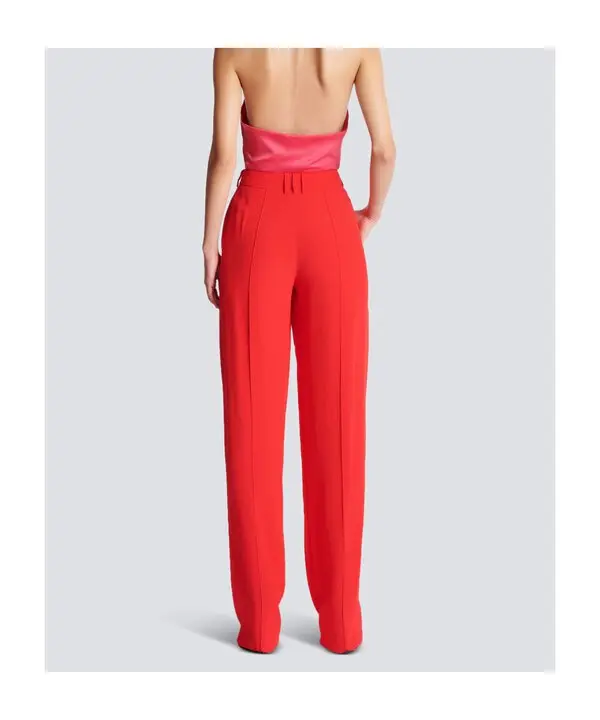 Balmain Crepe Tailored Straight-leg Trousers - Red