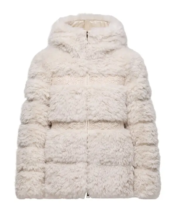 Moncler Verie Teddy Hooded Short Down Jacket - White