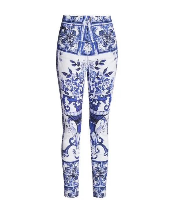 Dolce & Gabbana Majolica Printed Tapered Leg Jeans