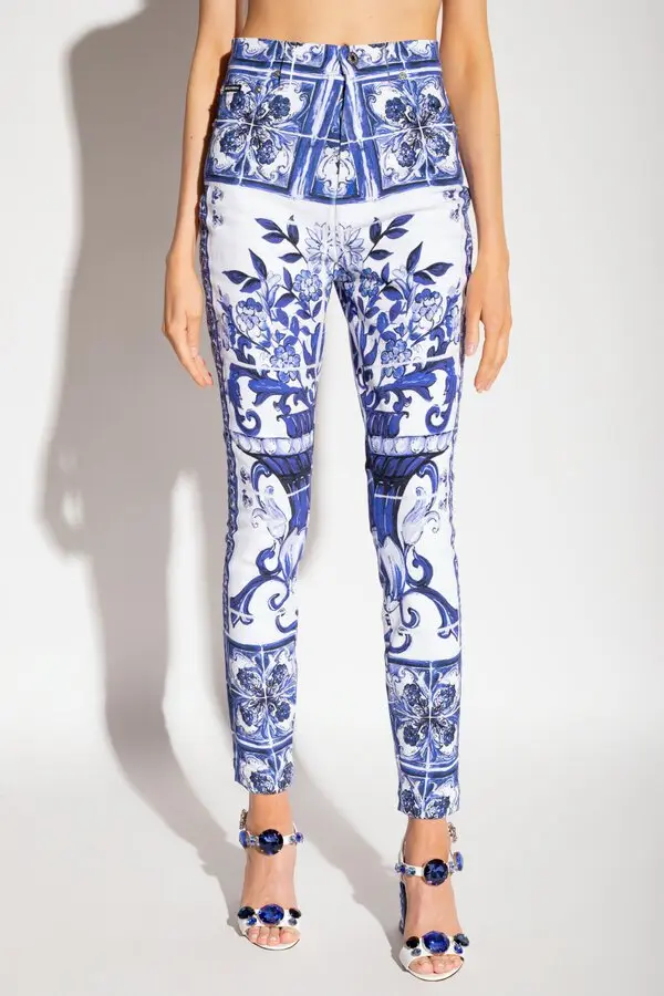 Dolce & Gabbana Majolica Printed Tapered Leg Jeans