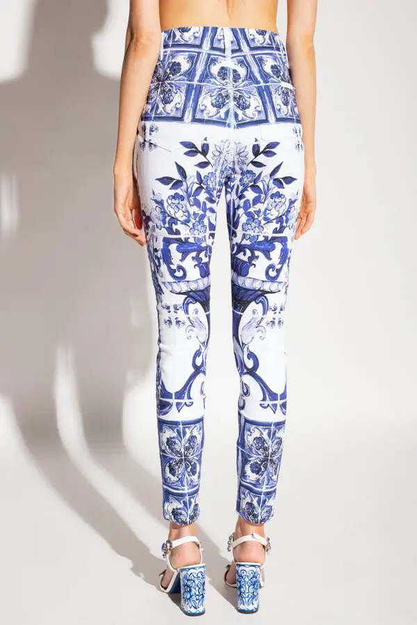 Dolce & Gabbana Majolica Printed Tapered Leg Jeans
