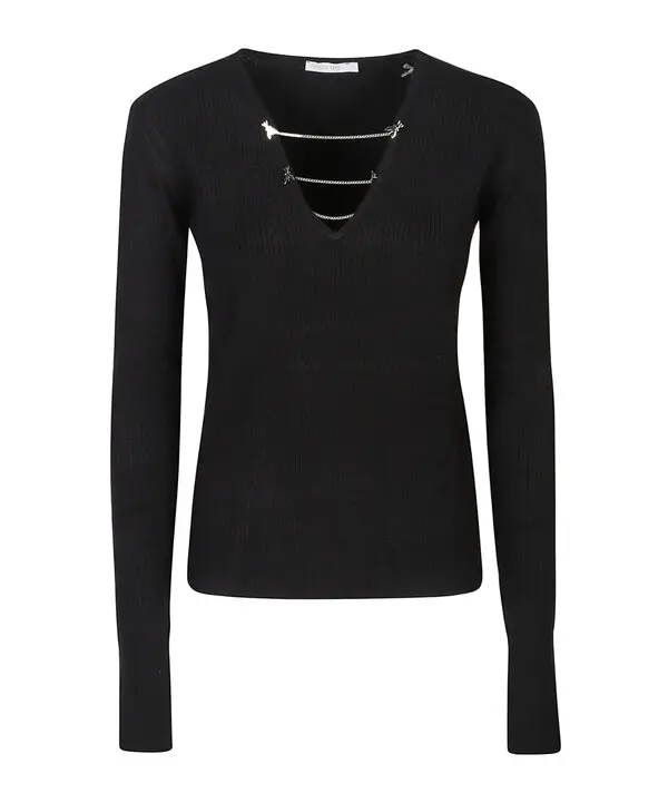 Patrizia Pepe Chain Detail V-neck Cropped Sweater