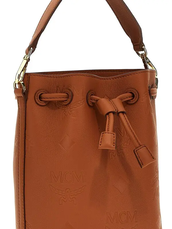 Mcm Dessau Monogram Drawstring Bucket Bag - Brown