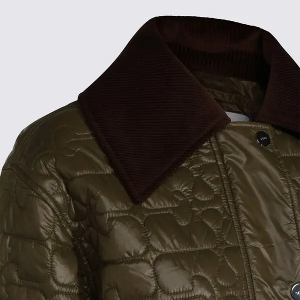 GANNI Quilted Midi Jacket With Classic Collar - Green