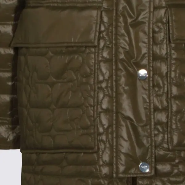 GANNI Quilted Midi Jacket With Classic Collar - Green