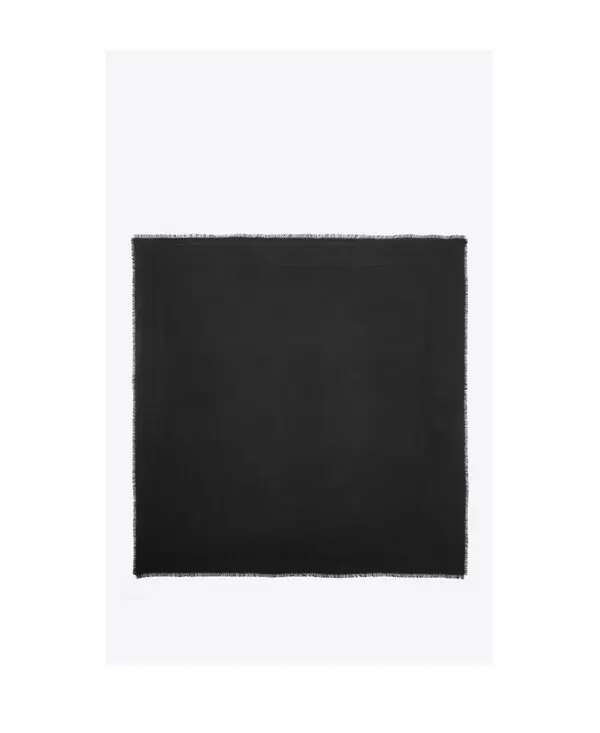 Saint Laurent Logo Detailed Frayed Edge Scarf - Black